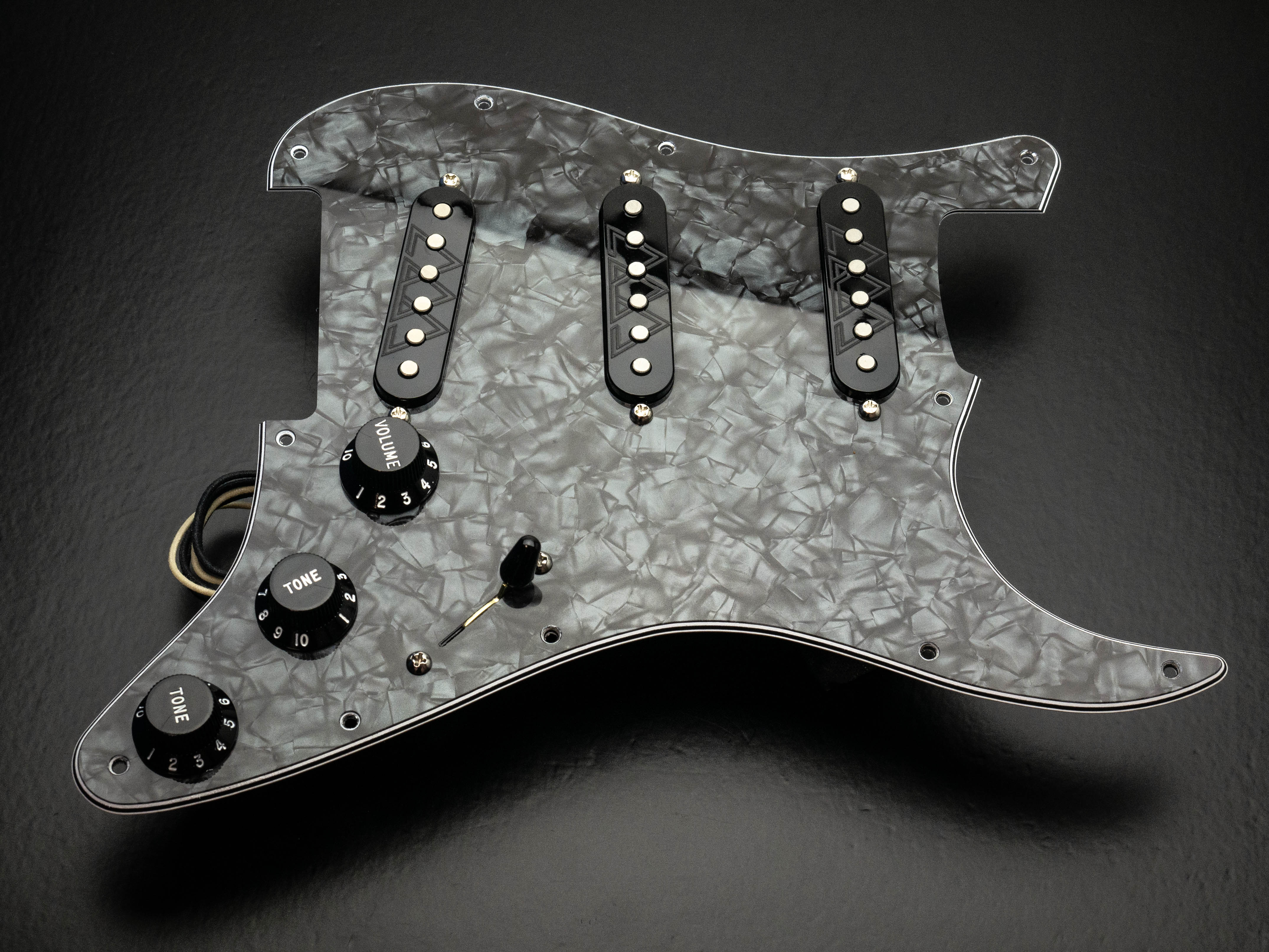 Triptych Singlecoil Black Pearloid Prewired Strat Pickguard | In-Stock ...