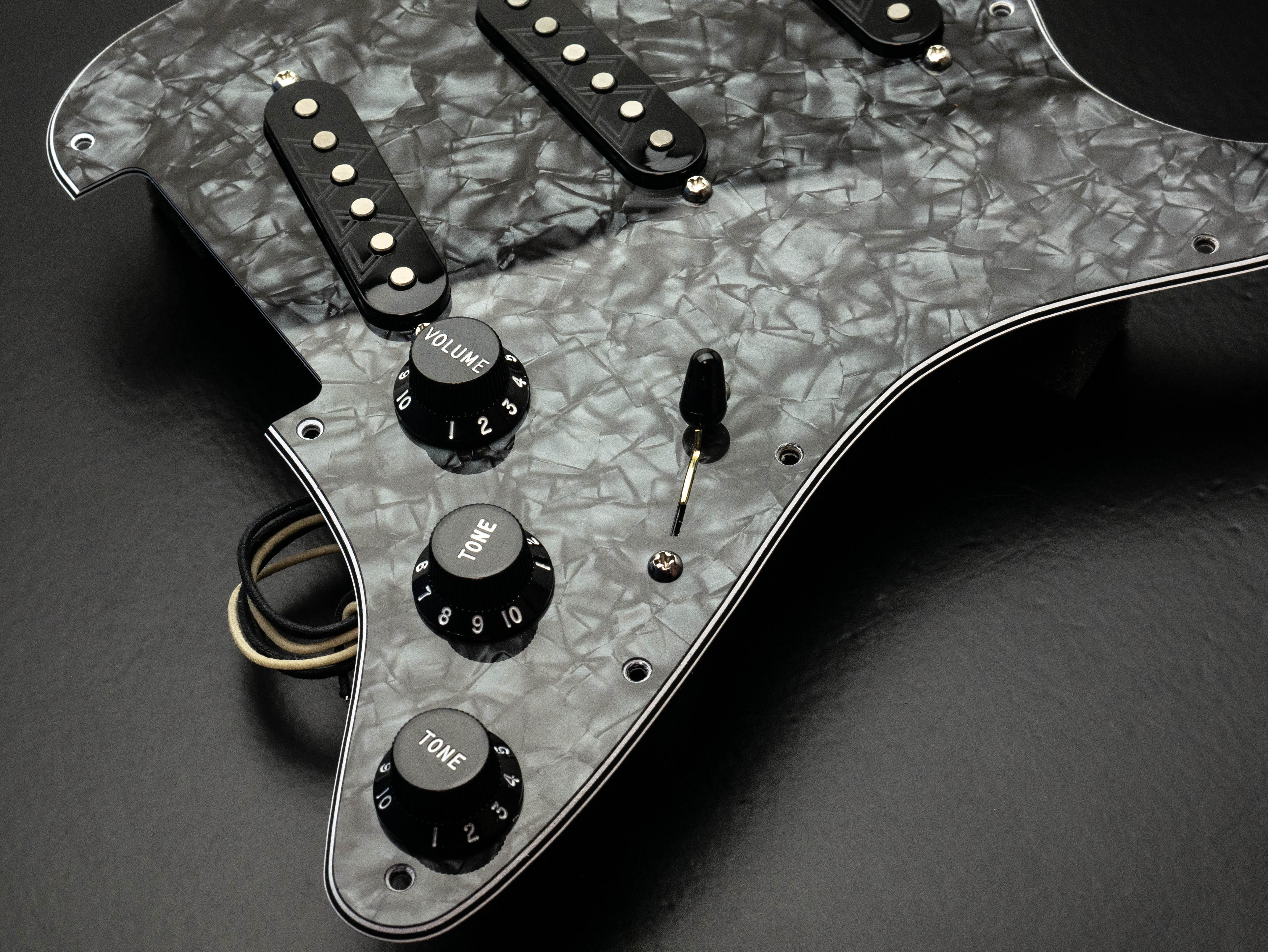 Triptych Singlecoil Black Pearloid Prewired Strat Pickguard | In-Stock ...
