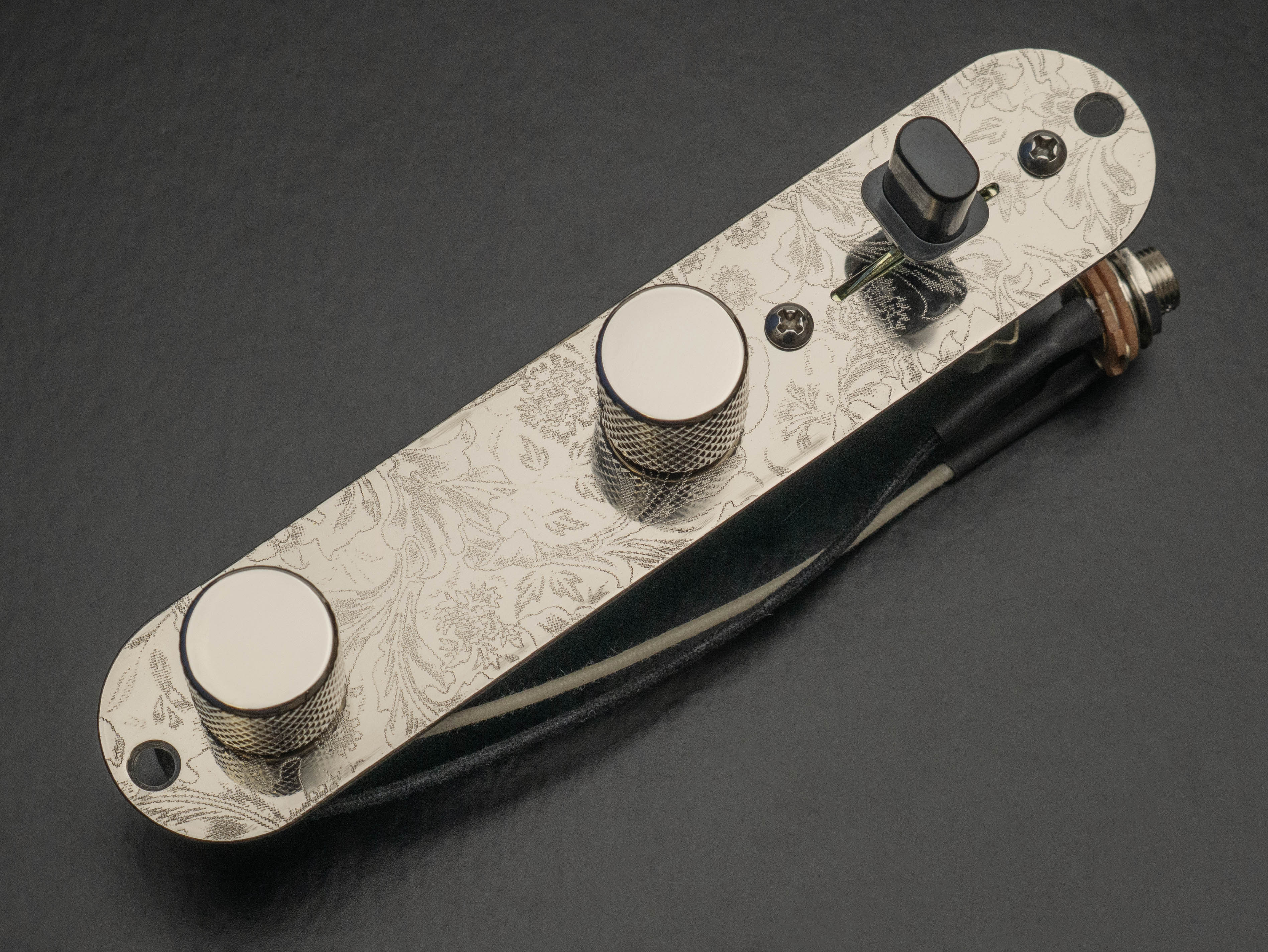 Custom Tele 3-Way Prewired Control Plate - Nickel / Clearcoat / Floral ...